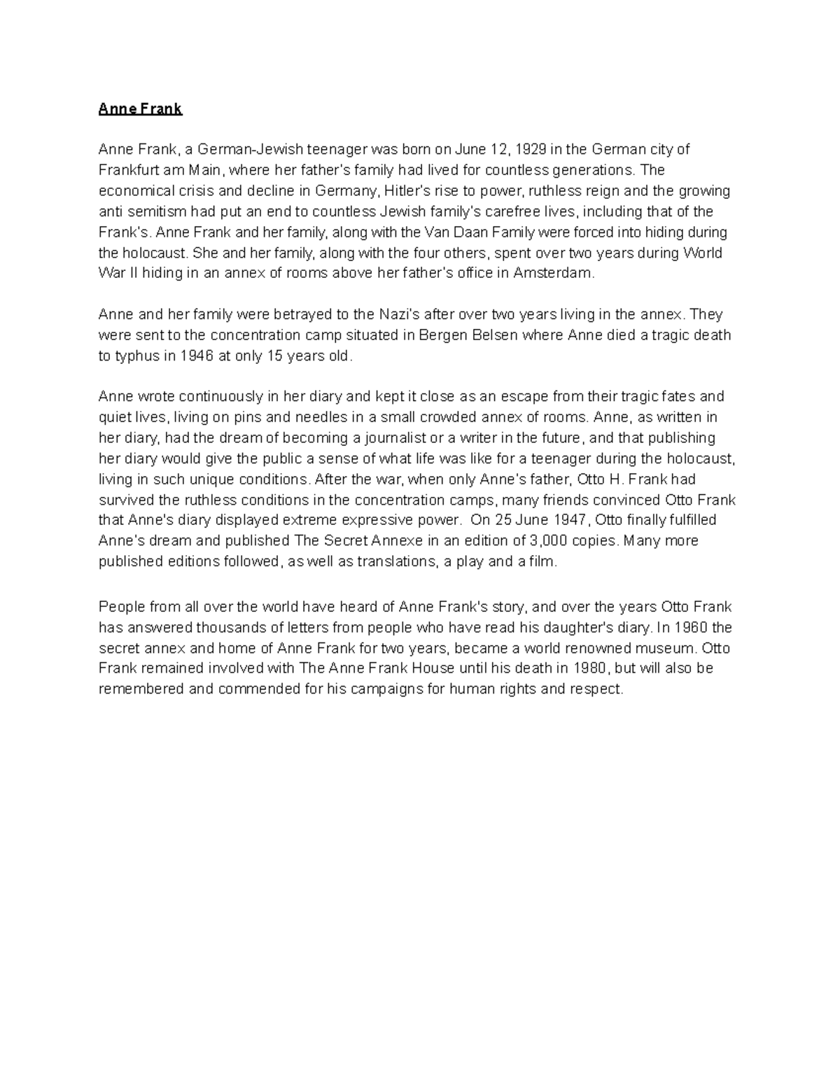 Anne Frank Author Biography - Anne Frank Anne Frank, a German-Jewish ...
