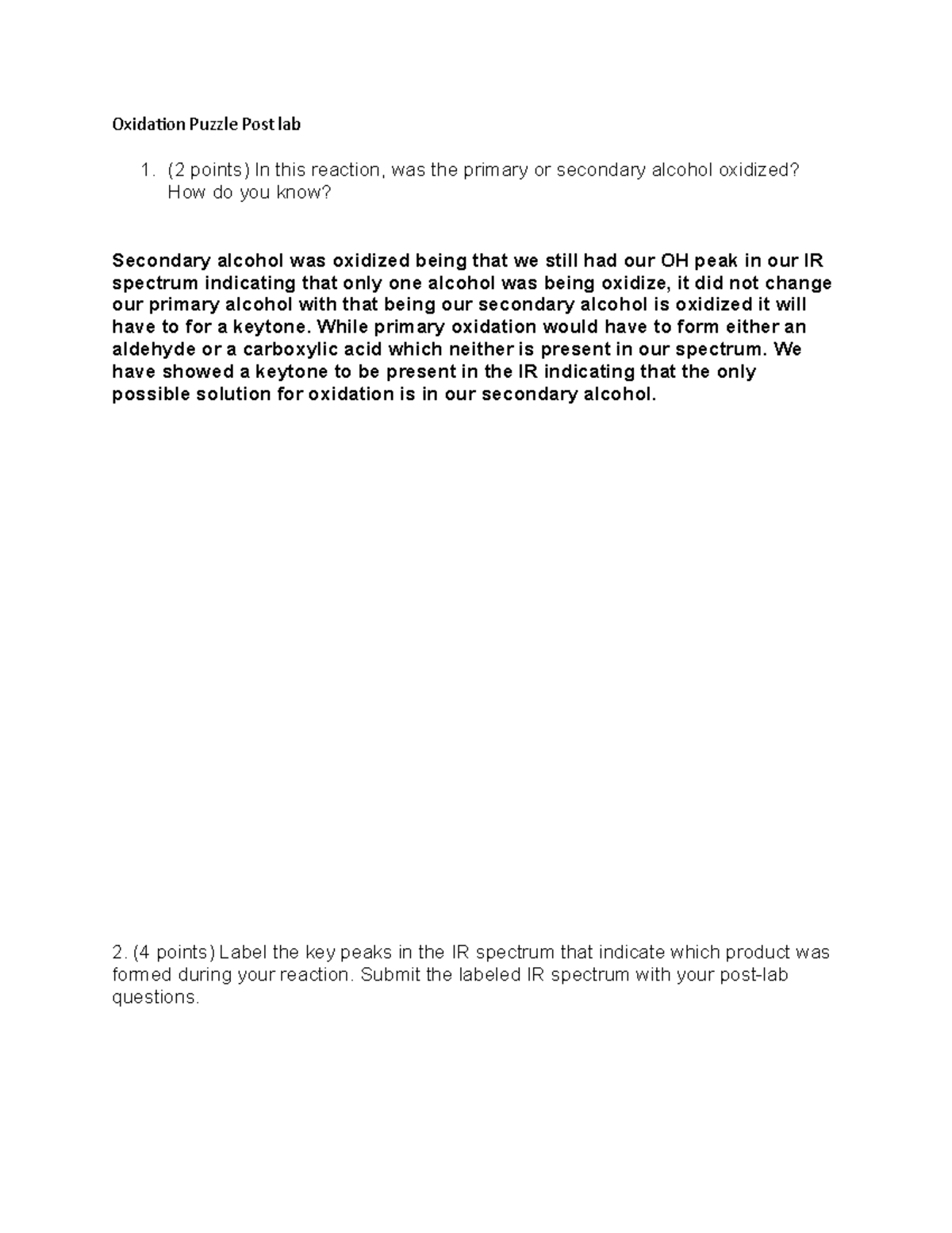 Oxidation Puzzle - Mary Fennimore Post lab assignment - Oxidation ...