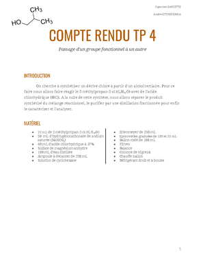Compte Rendu TP 2 - TP chimie organique - COMPTE RENDU TP 2 Techniques ...