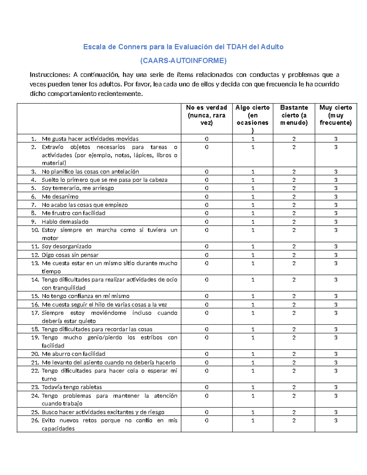 Caars TDAH Digital - Tdha - Escala de Conners para la Evaluación del ...