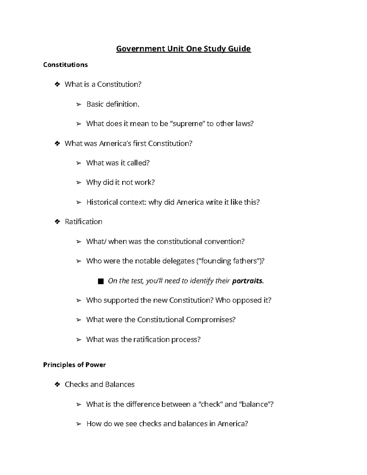 Unit 1 Study Guide - Government Unit One Study Guide Constitutions What ...