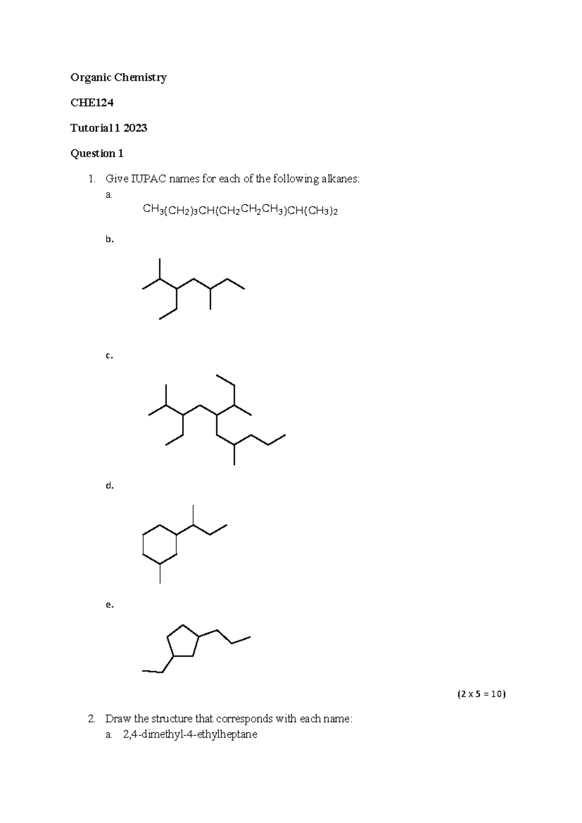 Organic+Chemistry+CHE124+Tutorial+1+2023 - CHE124 - Organic Chemistry ...