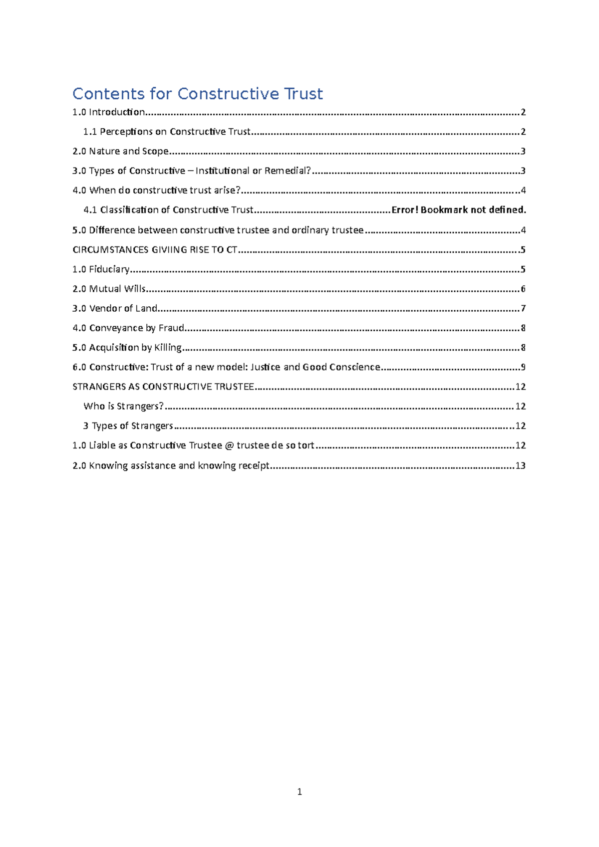 1. CIrcumstances which gives rise to ICT - Contents for Constructive Trust 1 - Studocu