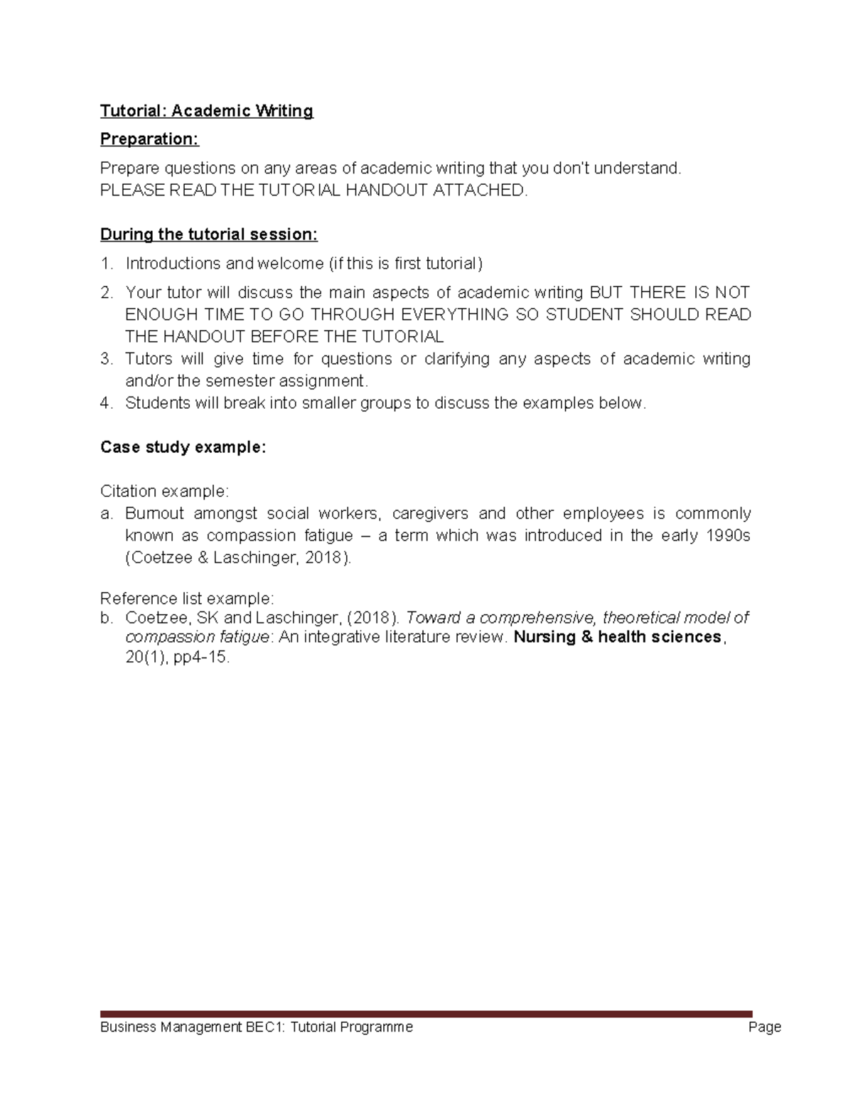 BEC1 Academic writing tutorial - Tutorial: Academic Writing Preparation ...