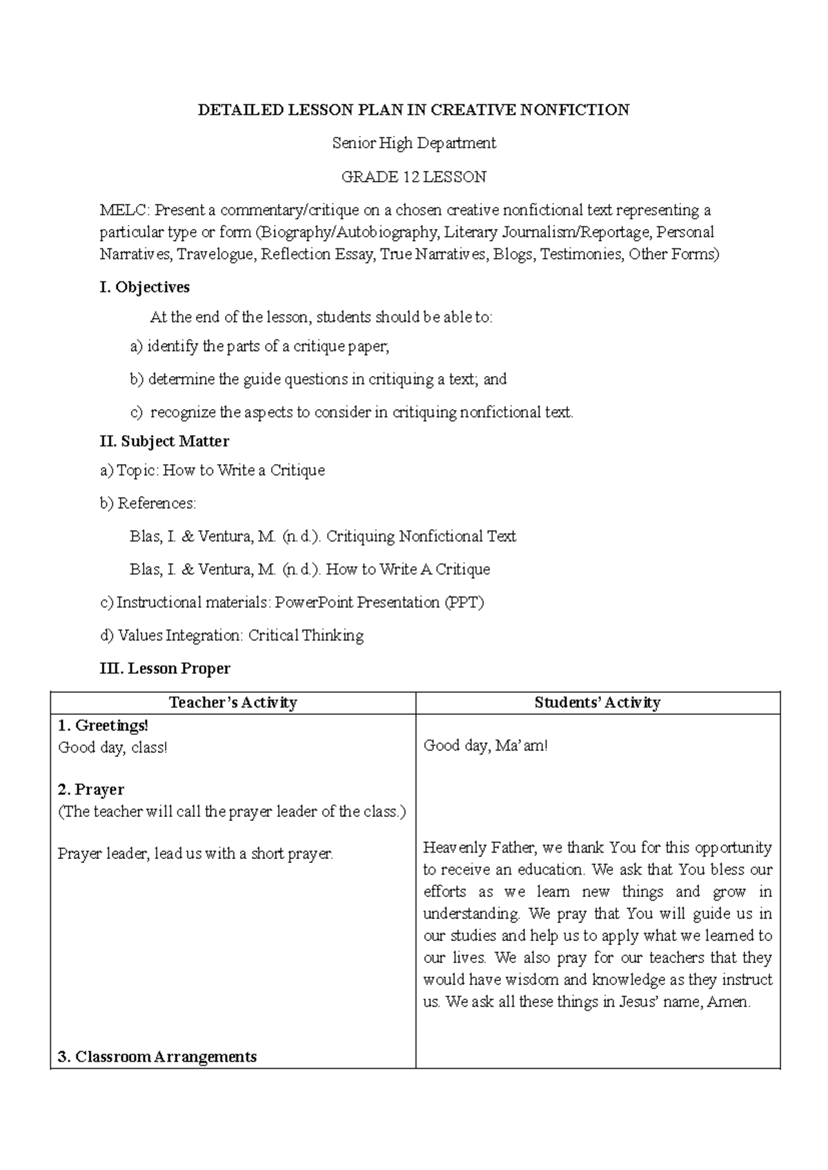 Detailed Lesson PLAN IN Creative Nonfiction - DETAILED LESSON PLAN IN ...