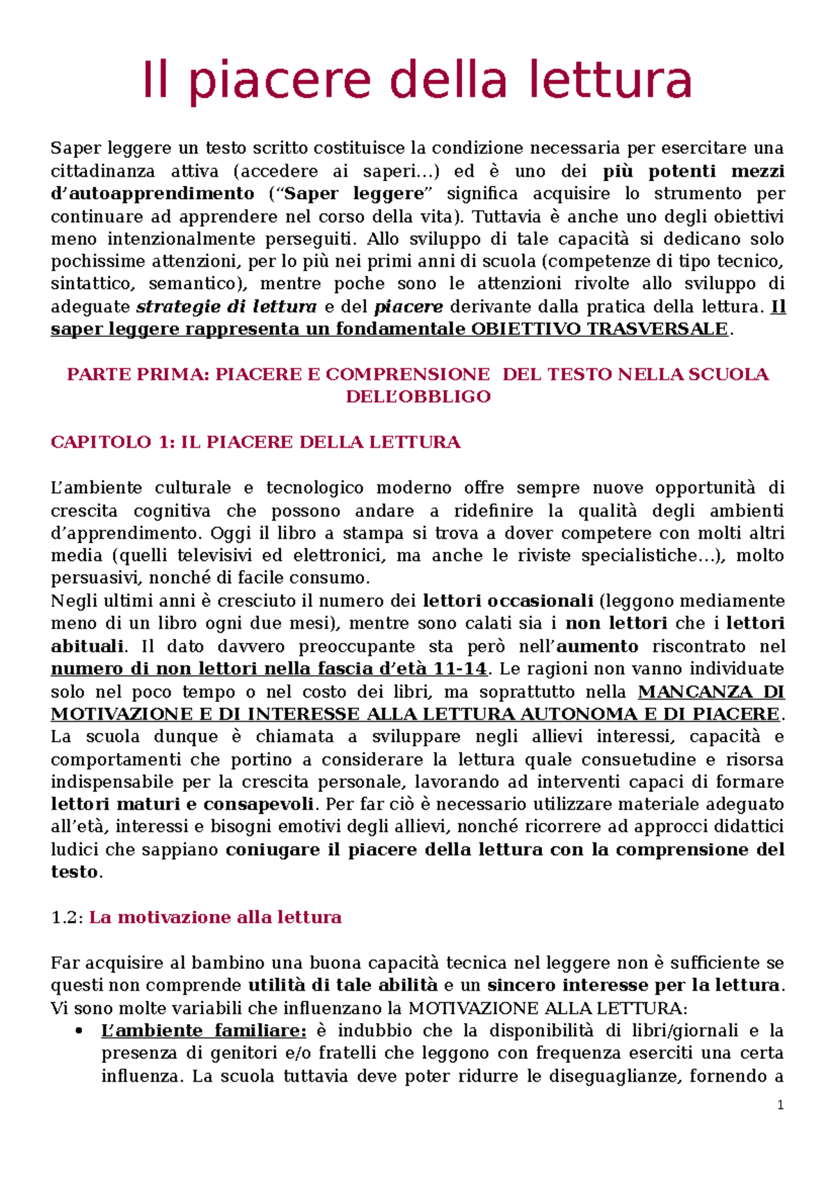Il piacere della lettura riassunto moretti - Il piacere della lettura ...