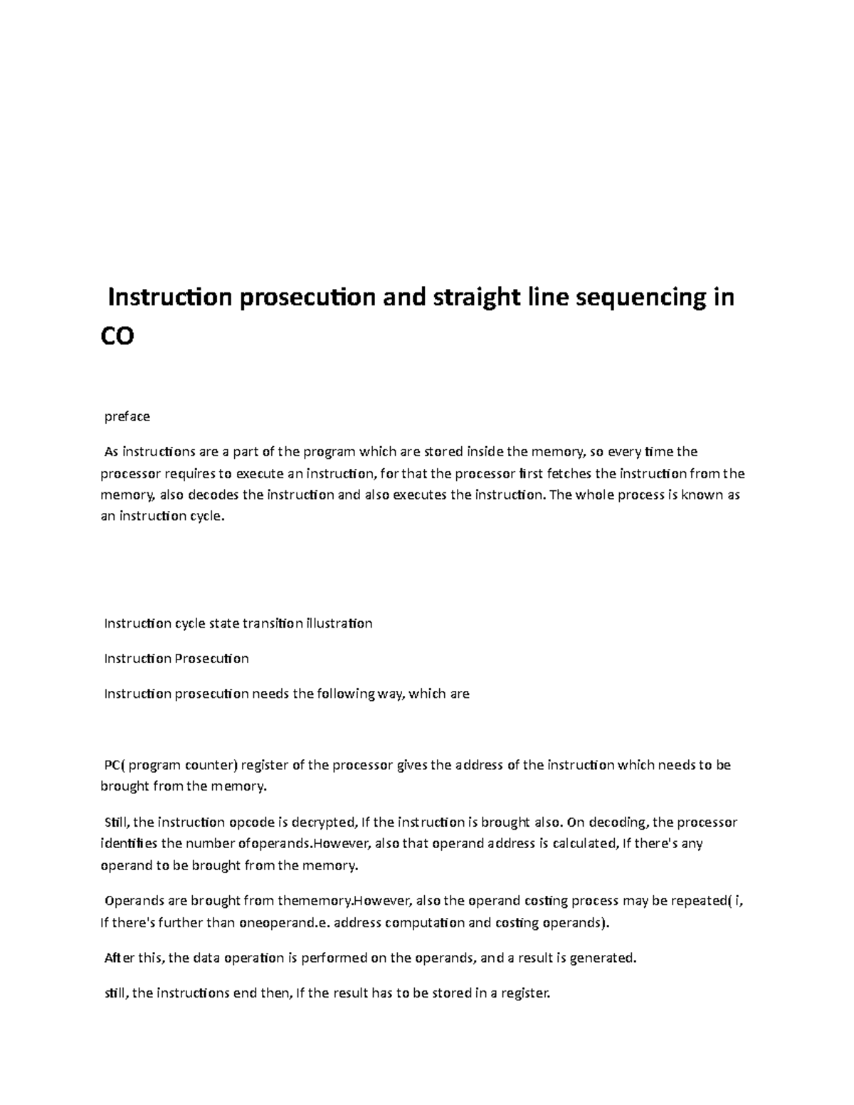 Instruction prosecution and straight line sequencing in CO ...