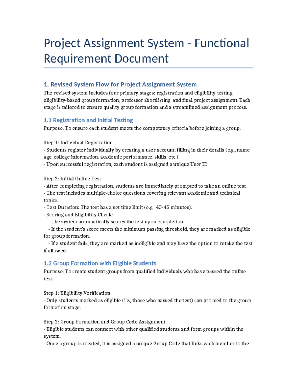 Project Assignment System Document - Project Assignment System - Functional Requirement Document ...