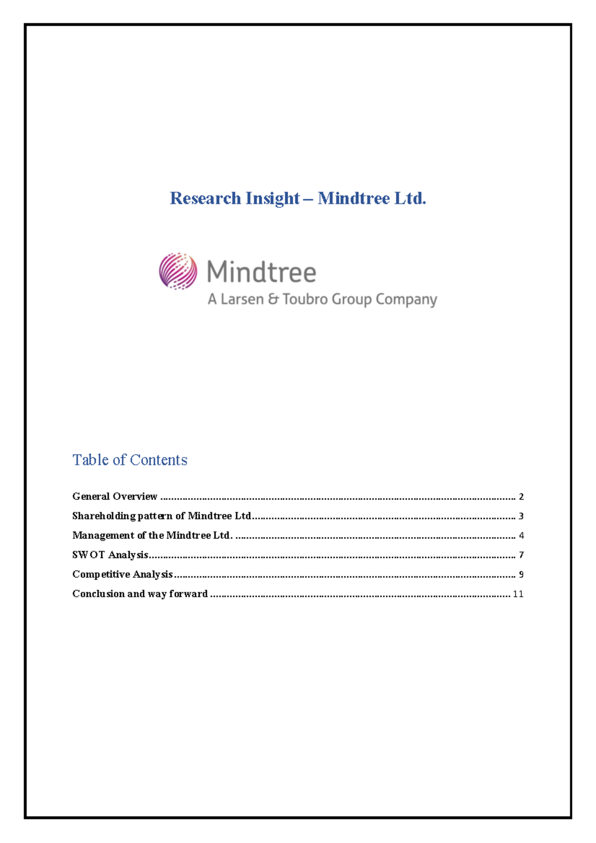 Mindtree Limited Full Document in detail - Research Insight – Mindtree ...