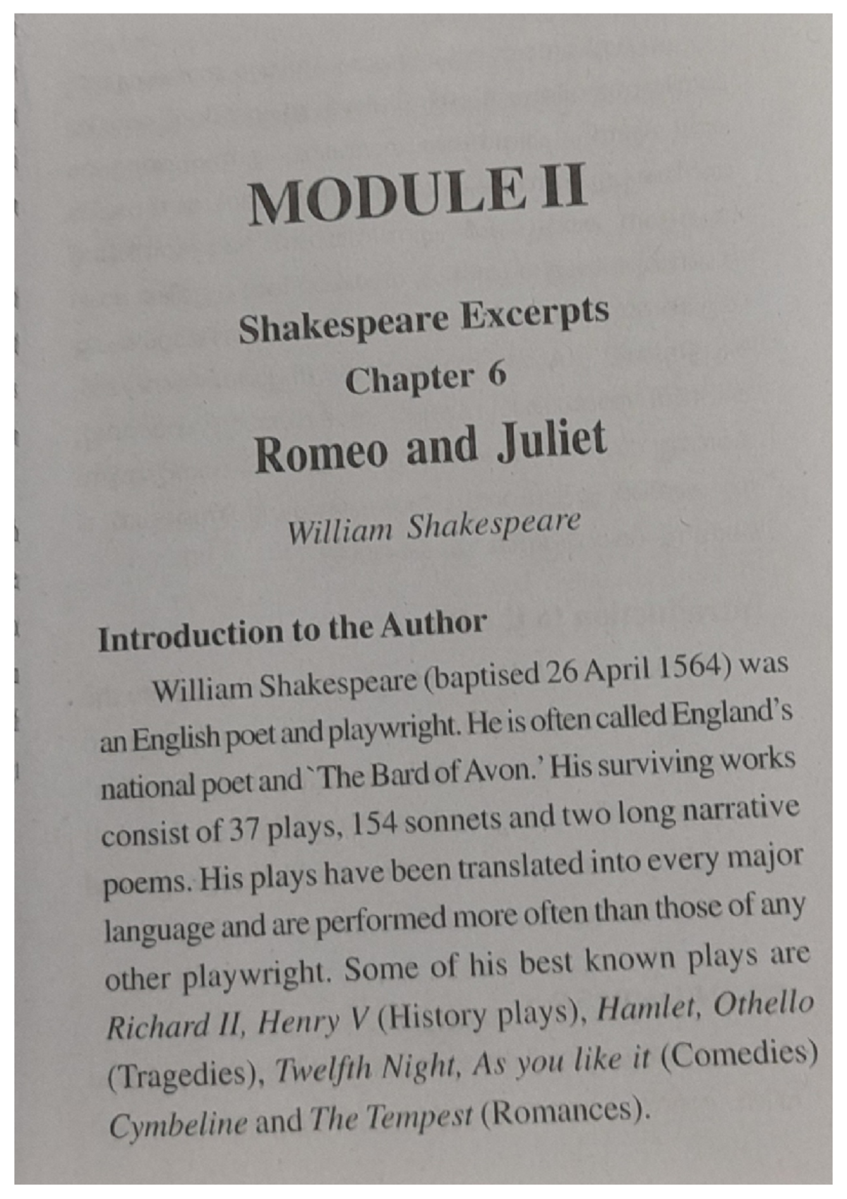 Romeo nd Juliet - its a novel - MODULE II Shakespeare Excerpts Chapter ...