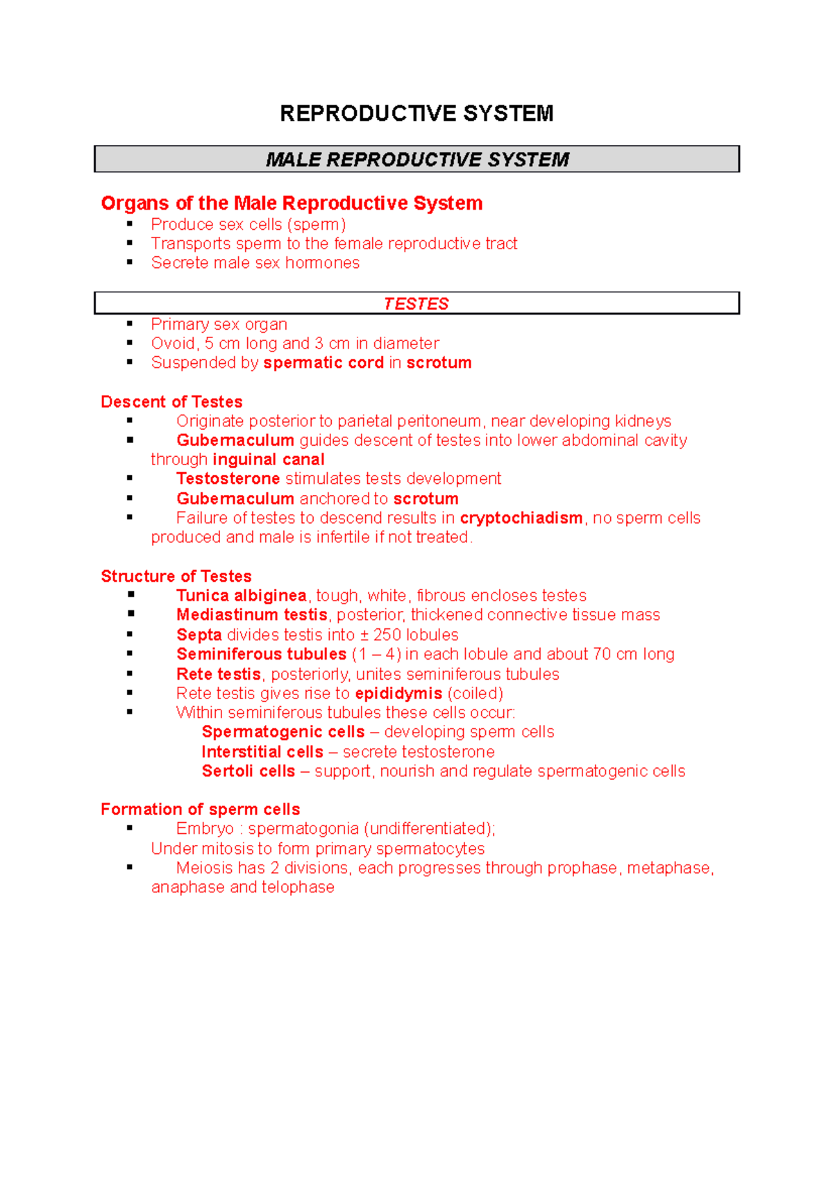MALE Reproductive System Notes Refer TO Holes Anatomy AND Physiology ...