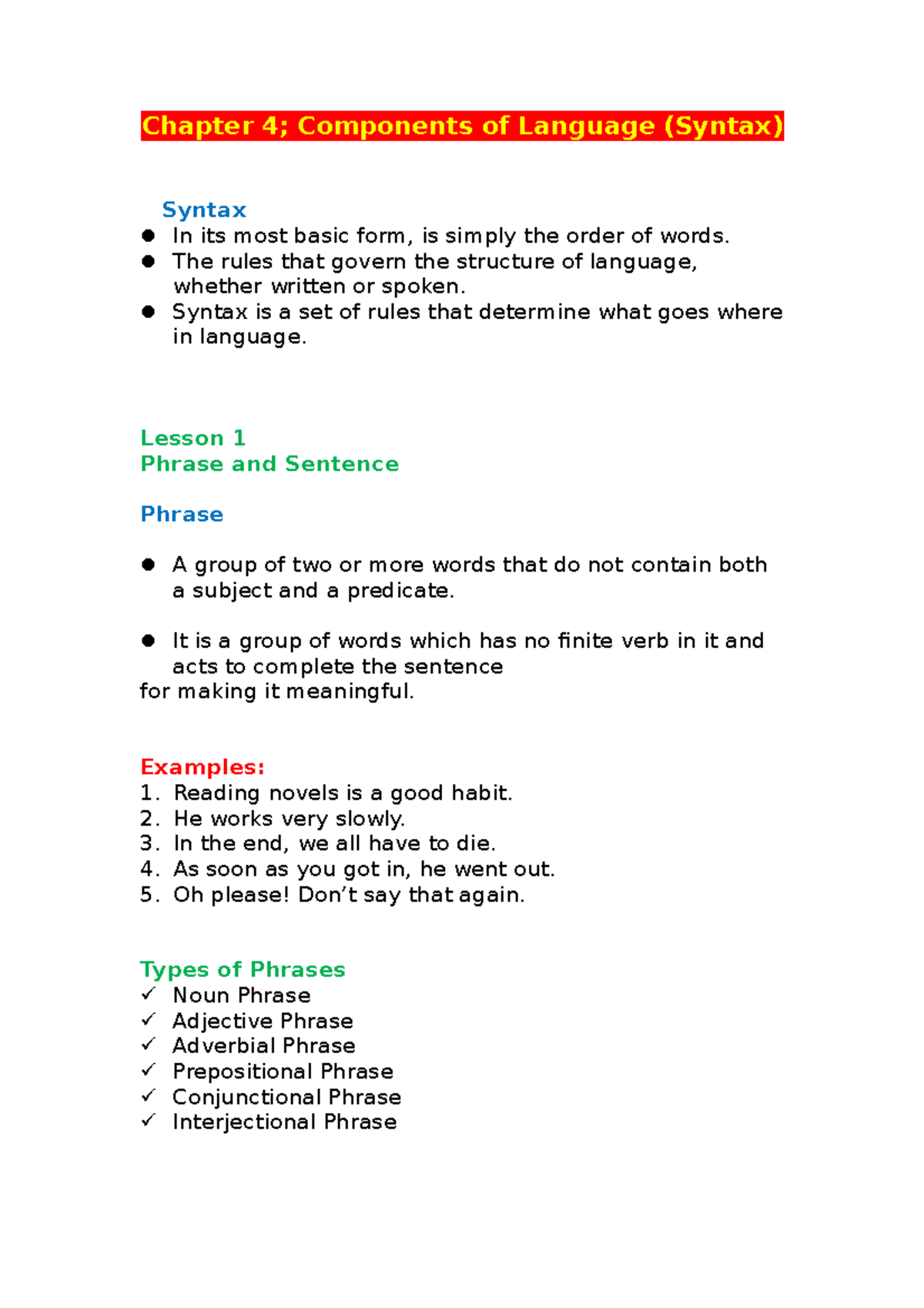 Components OF Language Syntax - Chapter 4; Components of Language ...