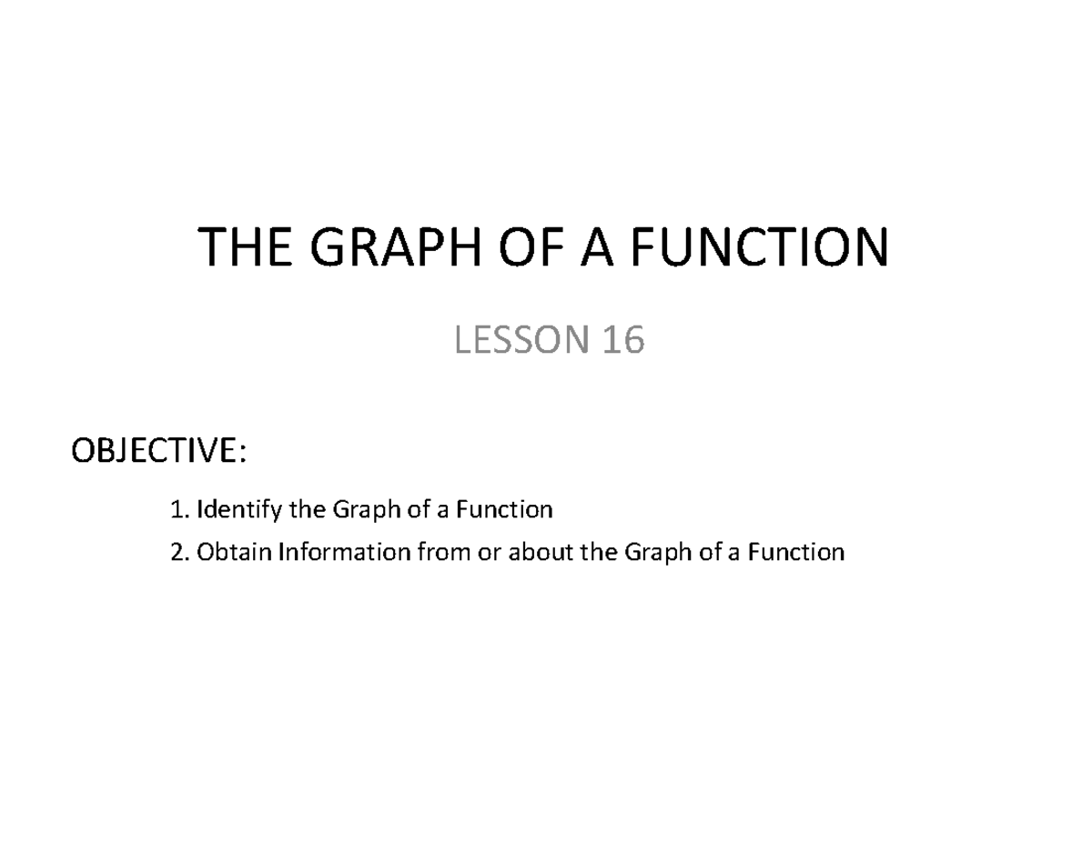 Lesson 16 - Graph of a Function - THE GRAPH OF A FUNCTION LESSON 16 ...