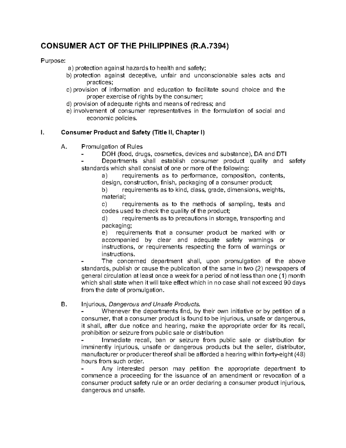 Consumer Protection (Student's Copy) - CONSUMER ACT OF THE PHILIPPINES ...