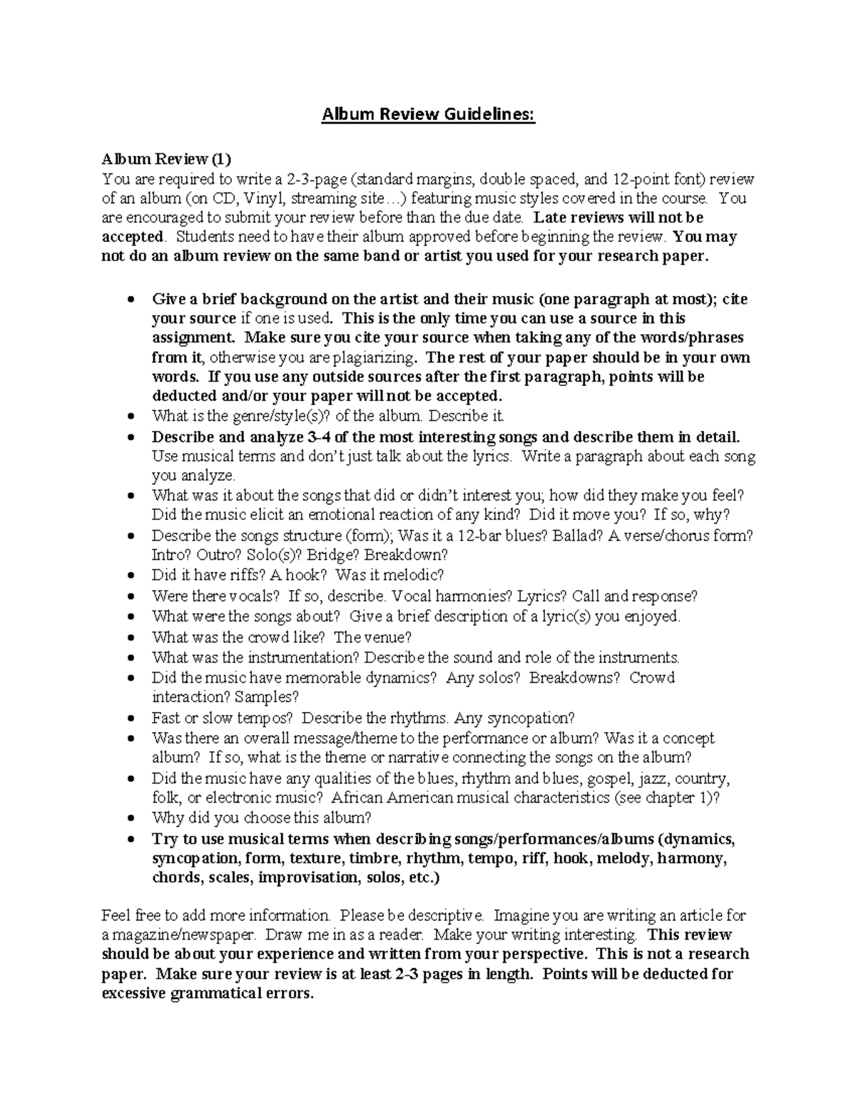 Album Review Guidelines online - Album Review Guidelines: Album Review ...