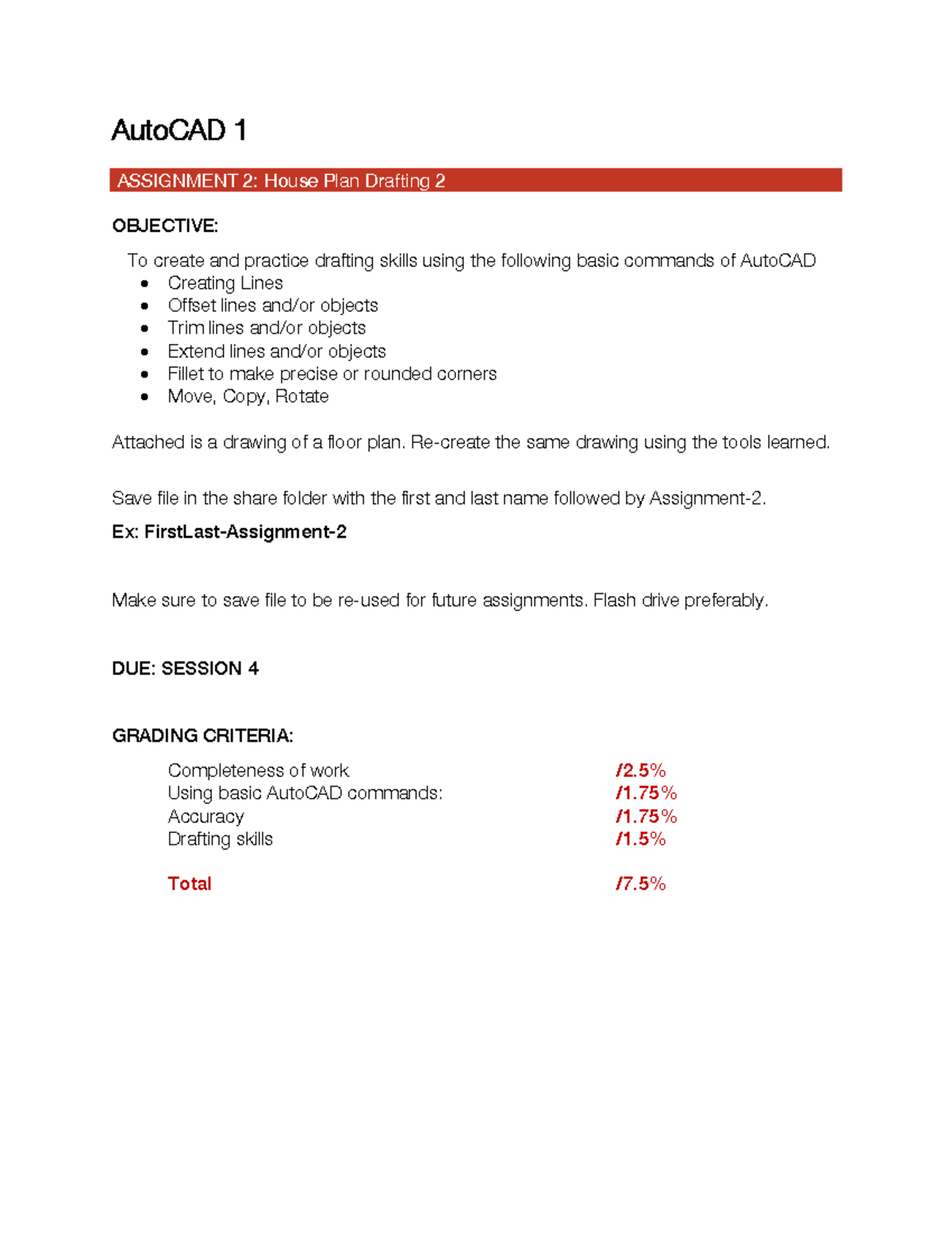 Autocad 1 - Assignment 2 - AutoCAD 1 ASSIGNMENT 2 : House Plan Drafting ...