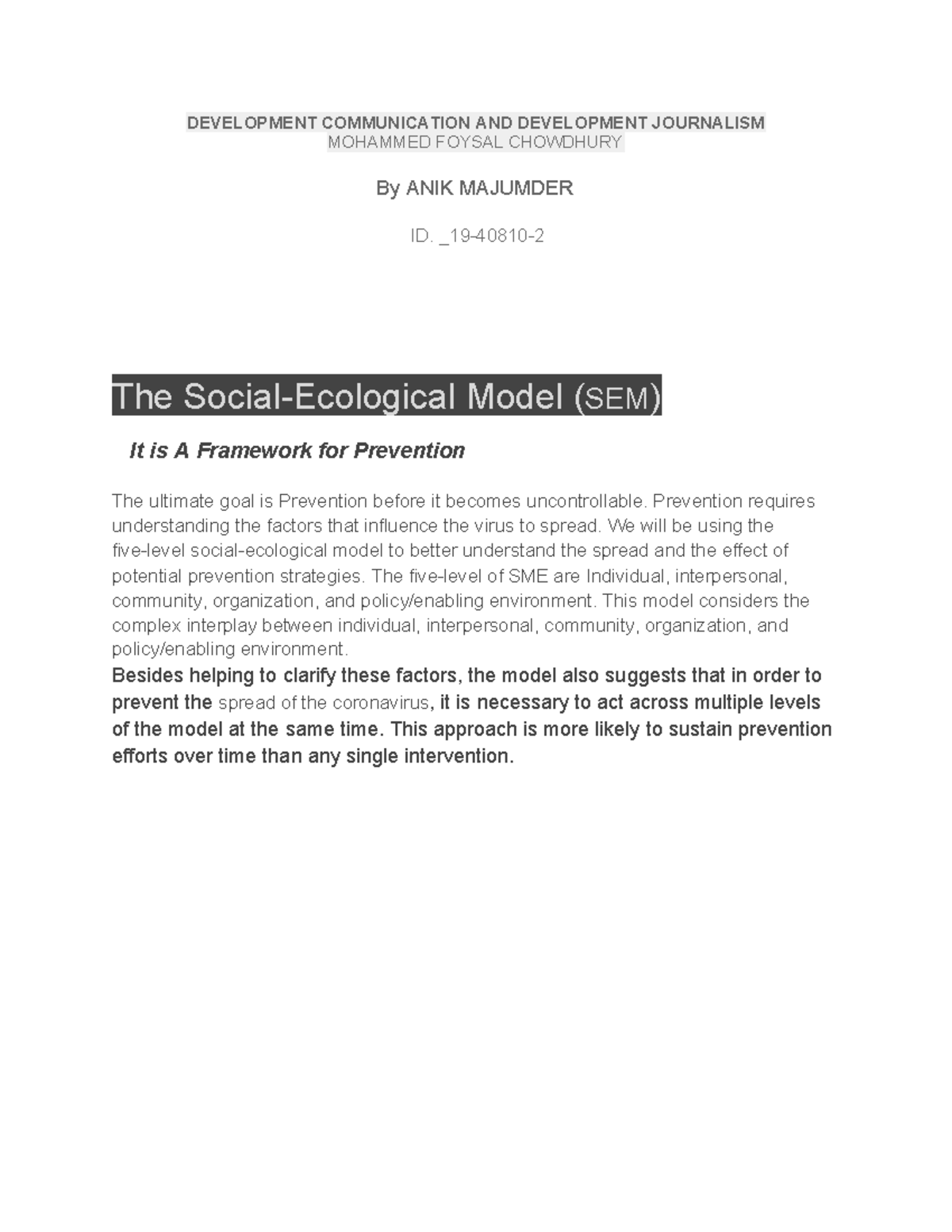 The Social-Ecological Model (SEM) - DEVELOPMENT COMMUNICATION AND ...