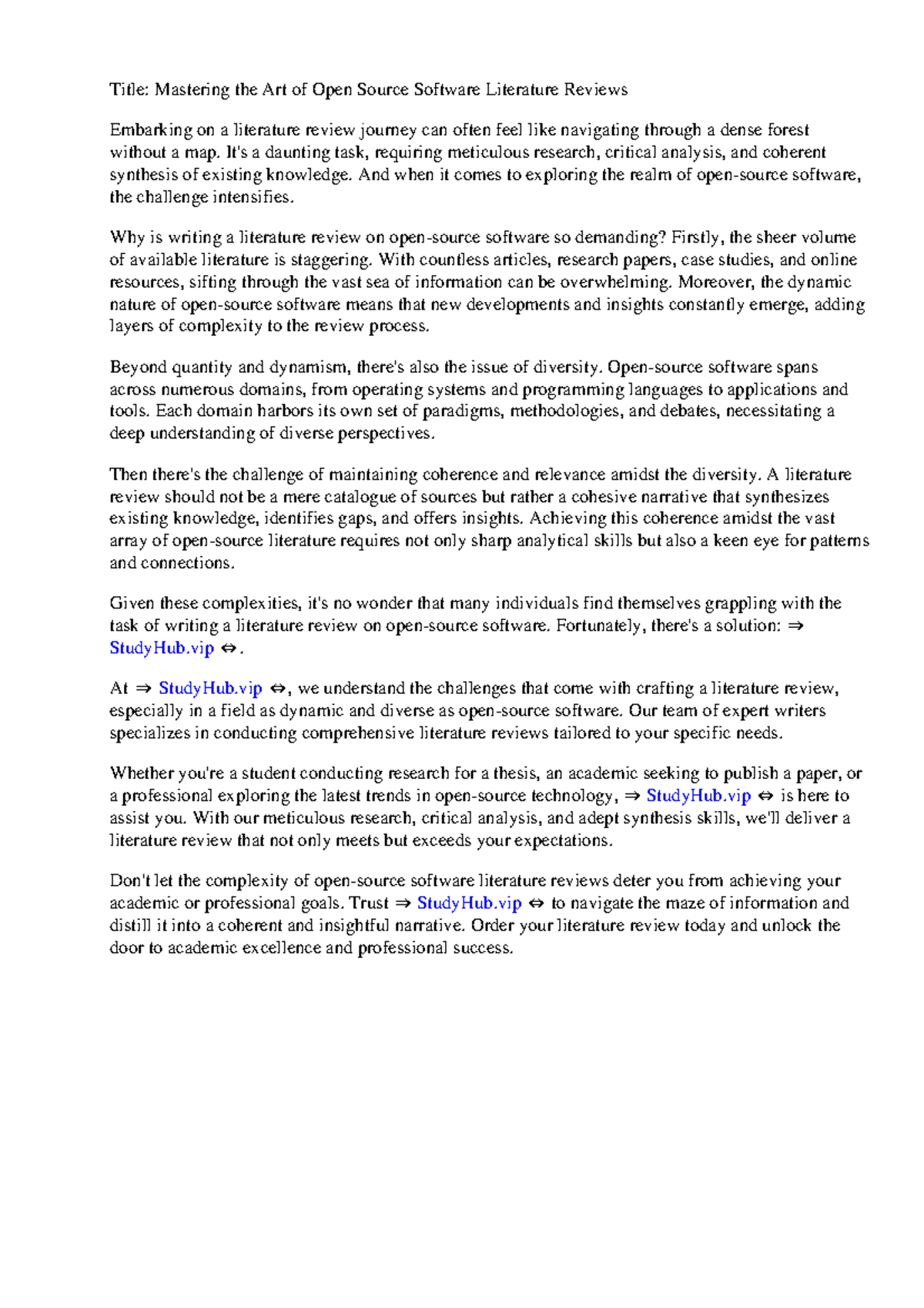 Open Source Software Literature Review - Title: Mastering the Art of ...