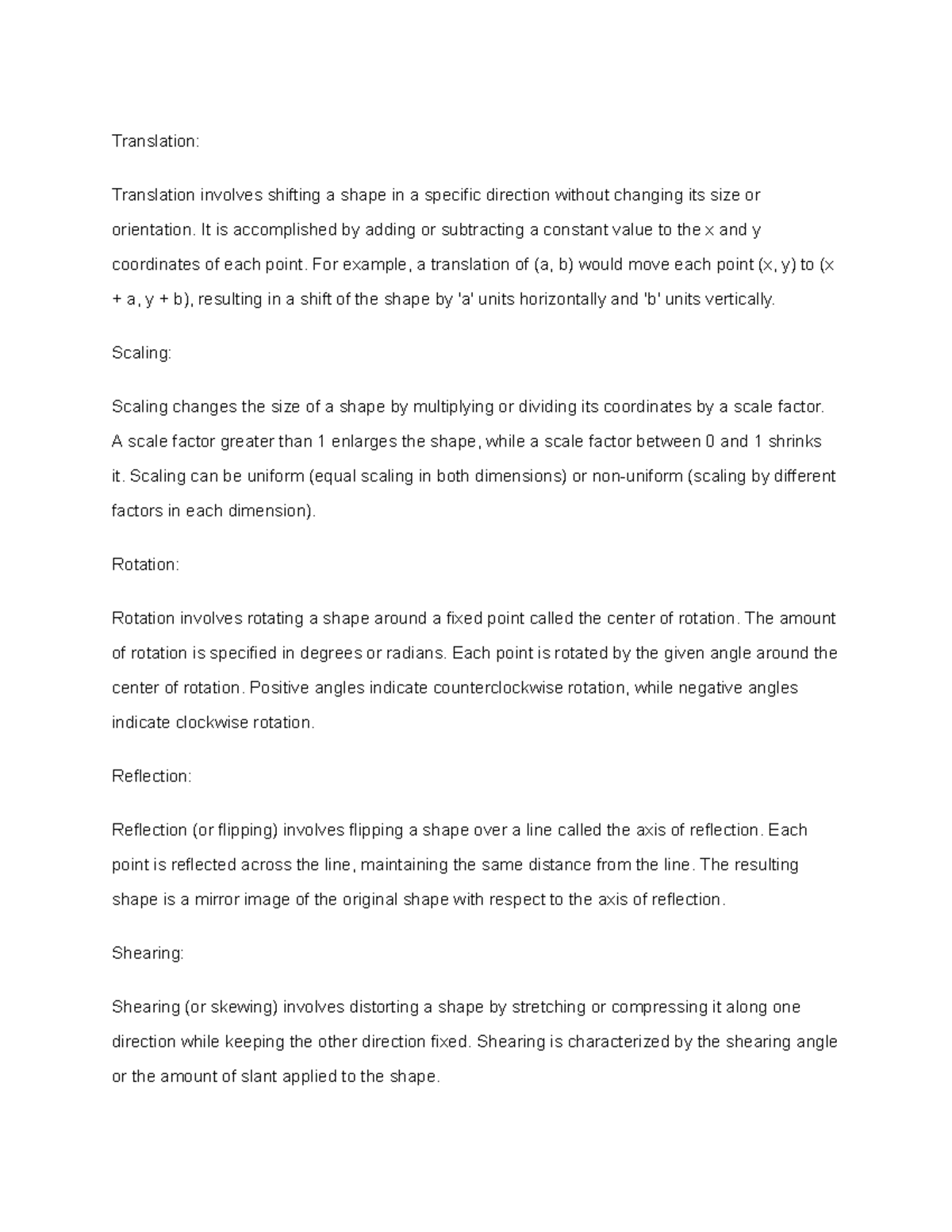 Untitled document - a summary page on transformations - Translation ...