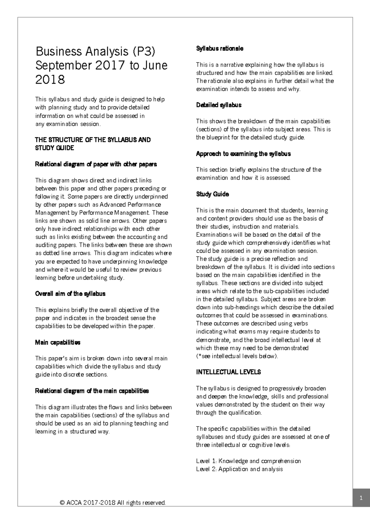 P3 sg sept17 jun18 - Summary Accounting and Finance - 1 Business ...