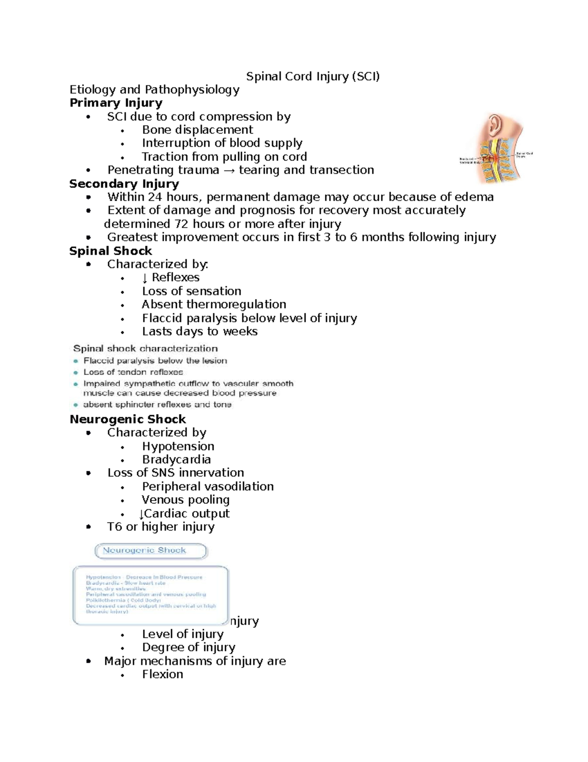 Spinal Cord Injury - lecture notes - Spinal Cord Injury (SCI) Etiology ...