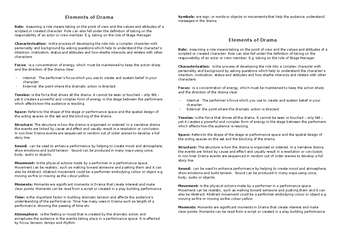 Tiny Eo D for year 12 - Tiny Elements of Drama - Elements of Drama Role ...