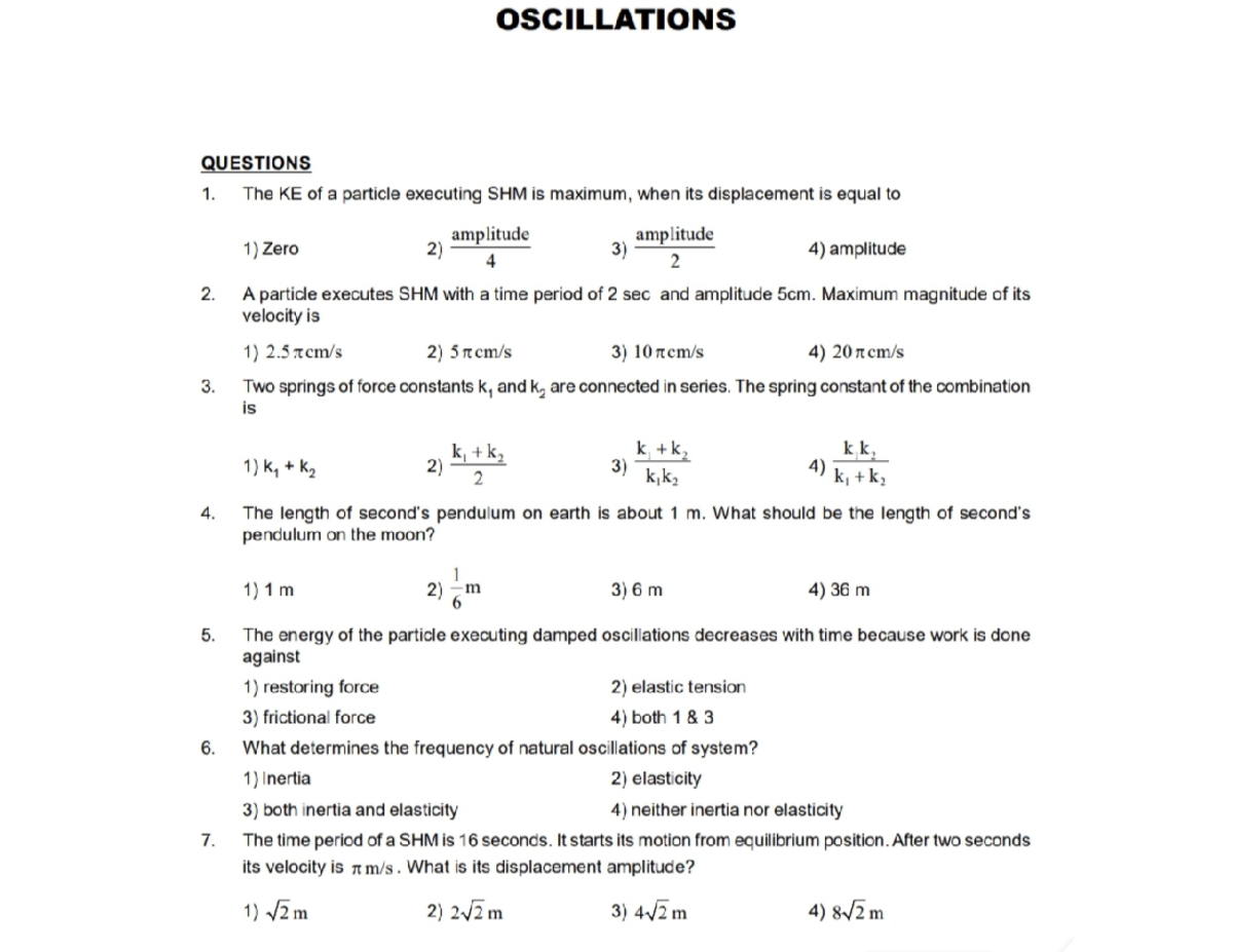 Questions on oscillation - Plus one physics - Studocu