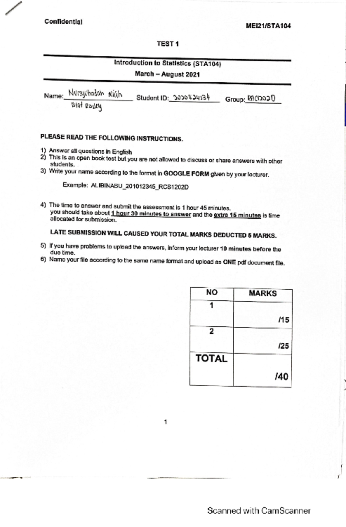 STA104 test (odl) - Accounting Information System - Studocu