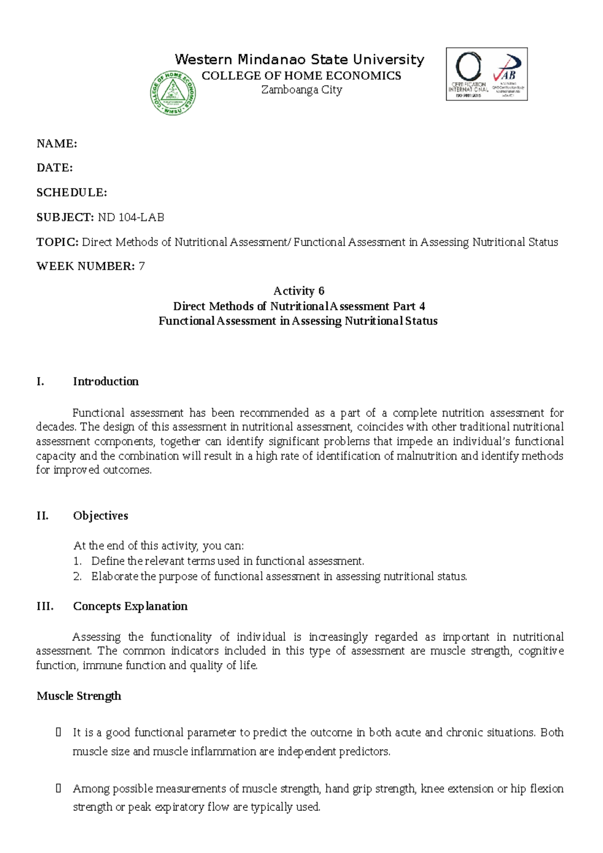 Functional Assessment in Assessing Nutritional Status - Introduction ...