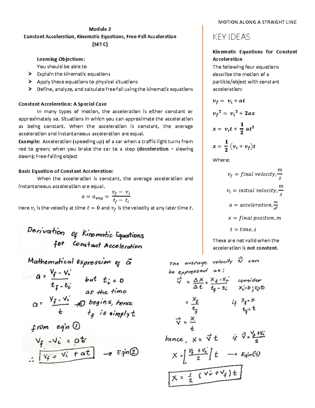 PHY03 Module 2 Set C-Acceleration, Kinematic Equations, Free-Fall ...