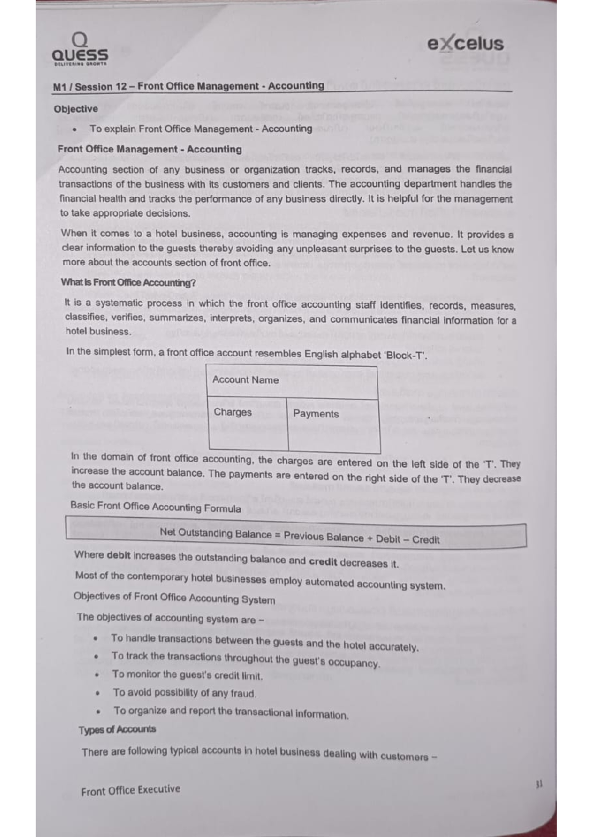 Front office management - Accounting - Bachelor of Tourism and Hotel ...