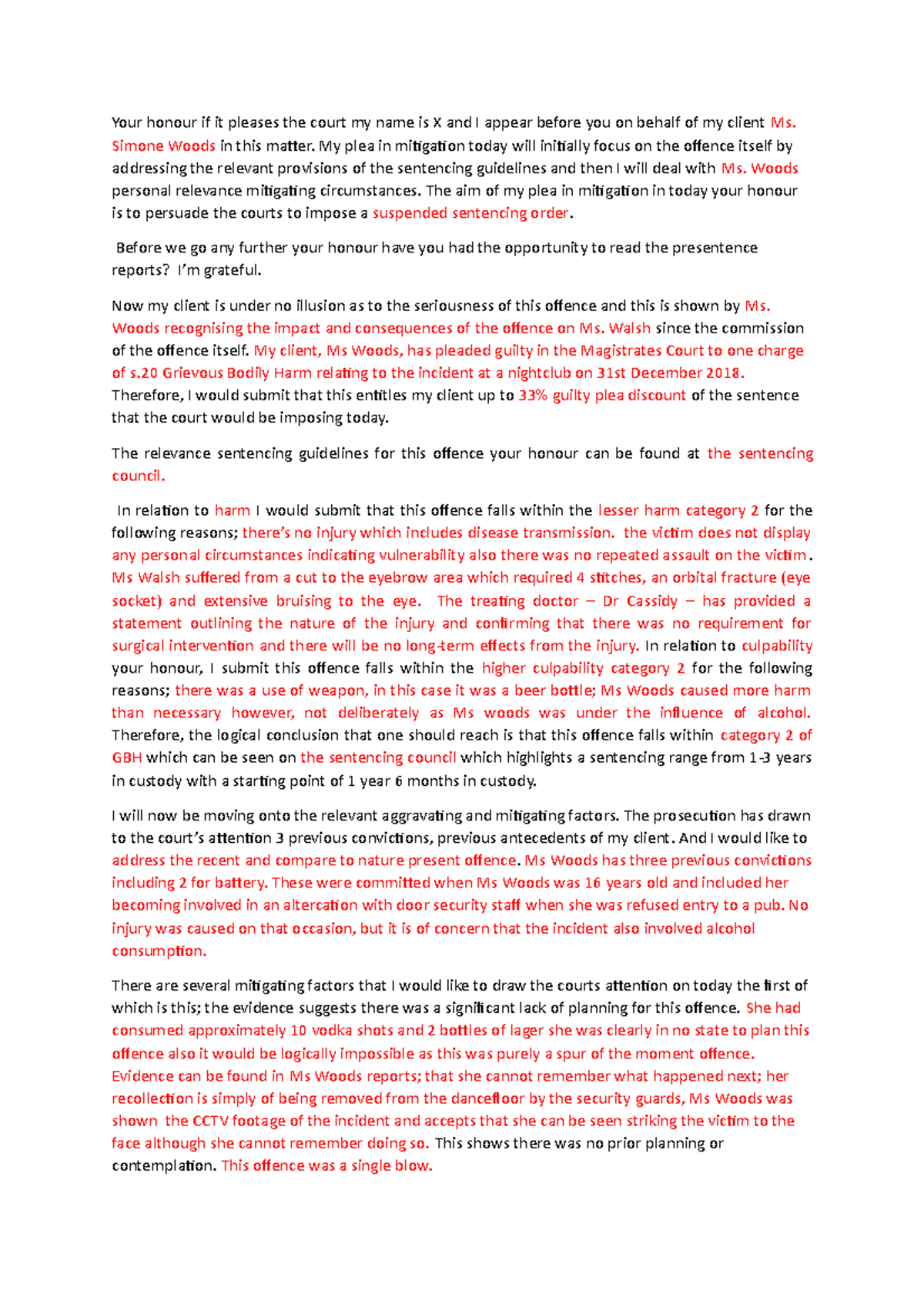 Scripture - Script for my plea in mitigation - Your honour if it ...