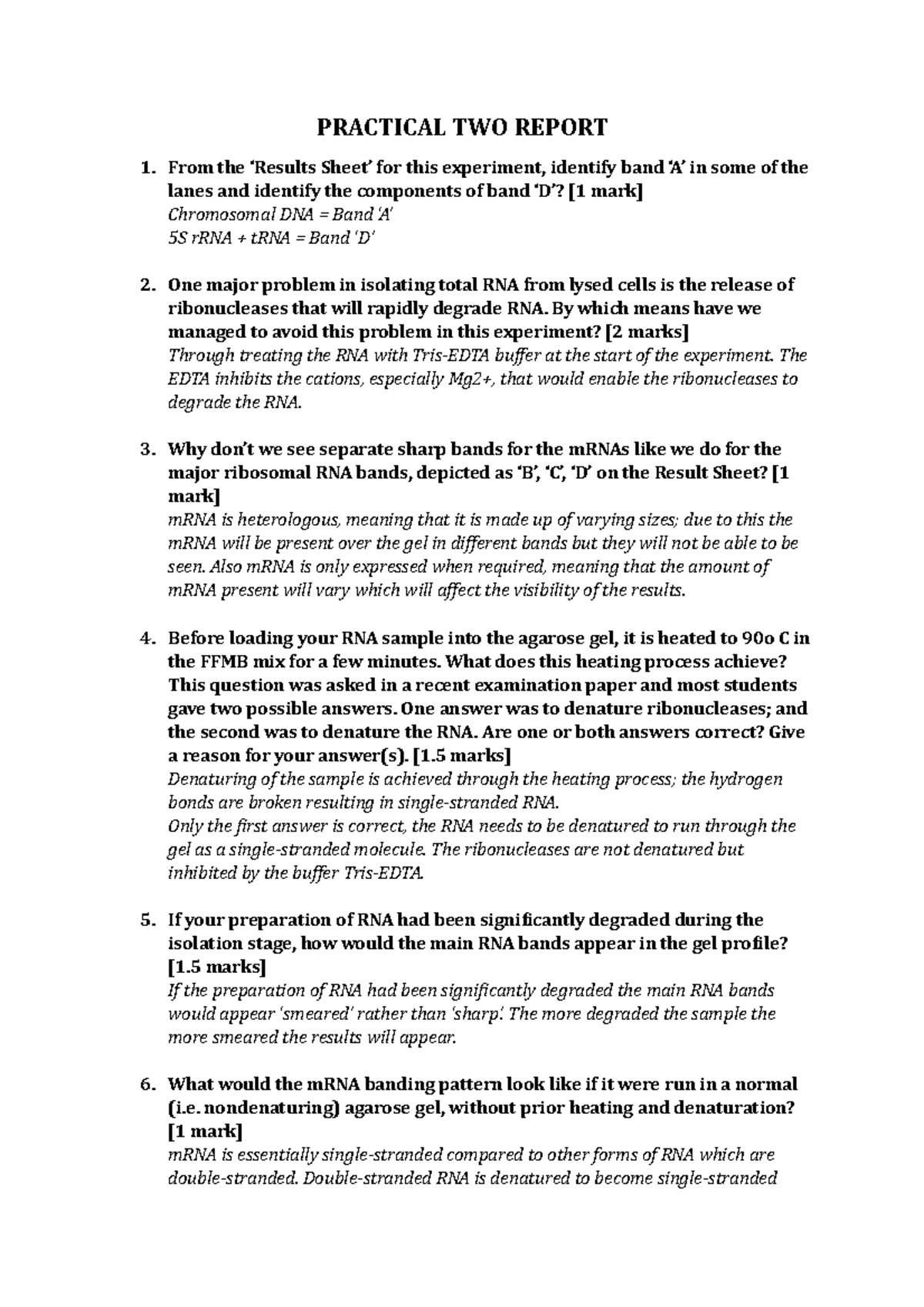 Practical TWO Report - PRACTICAL TWO REPORT 1. From the ‘Results Sheet ...