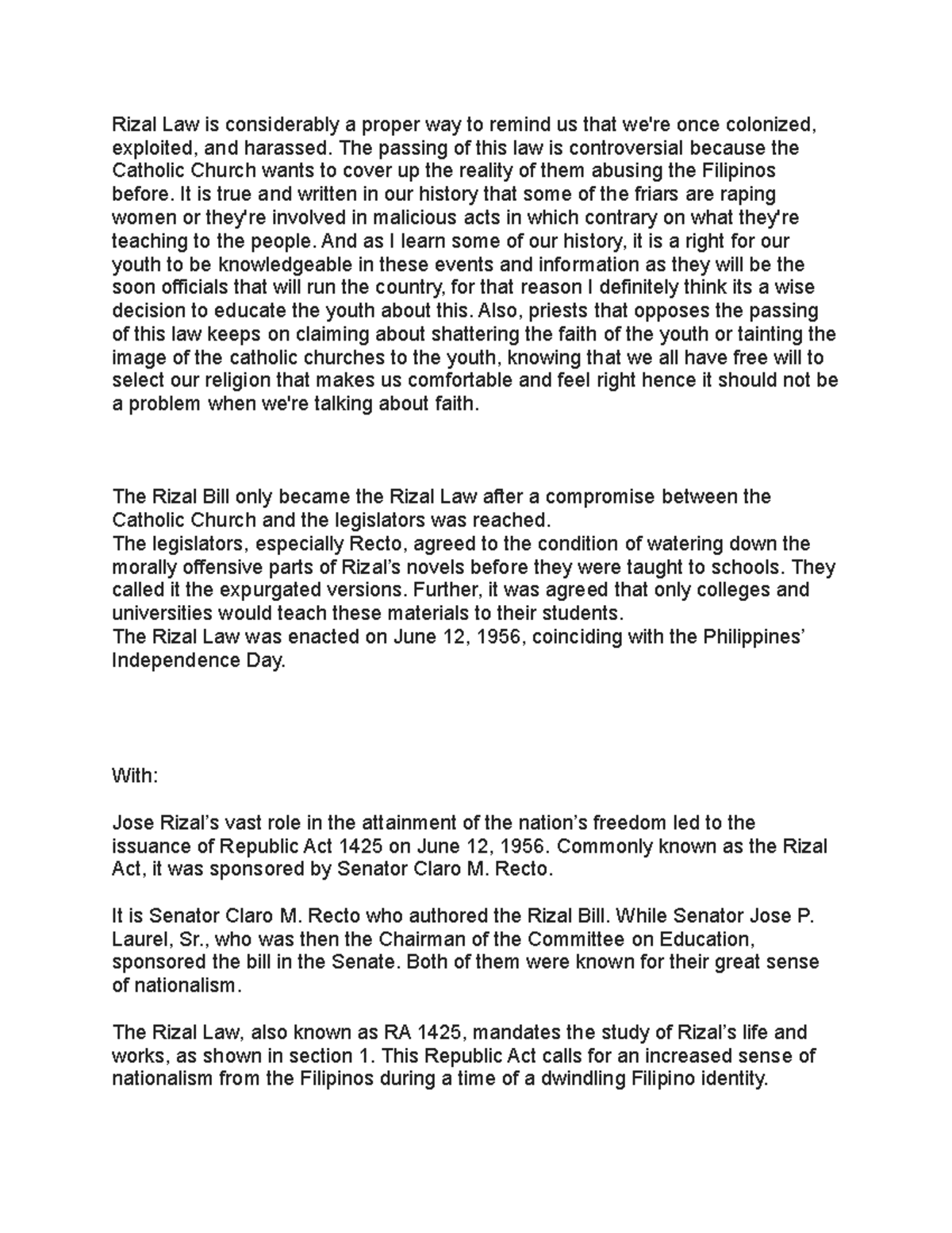 Rizal Law Infographic HW - Rizal Law is considerably a proper way to ...