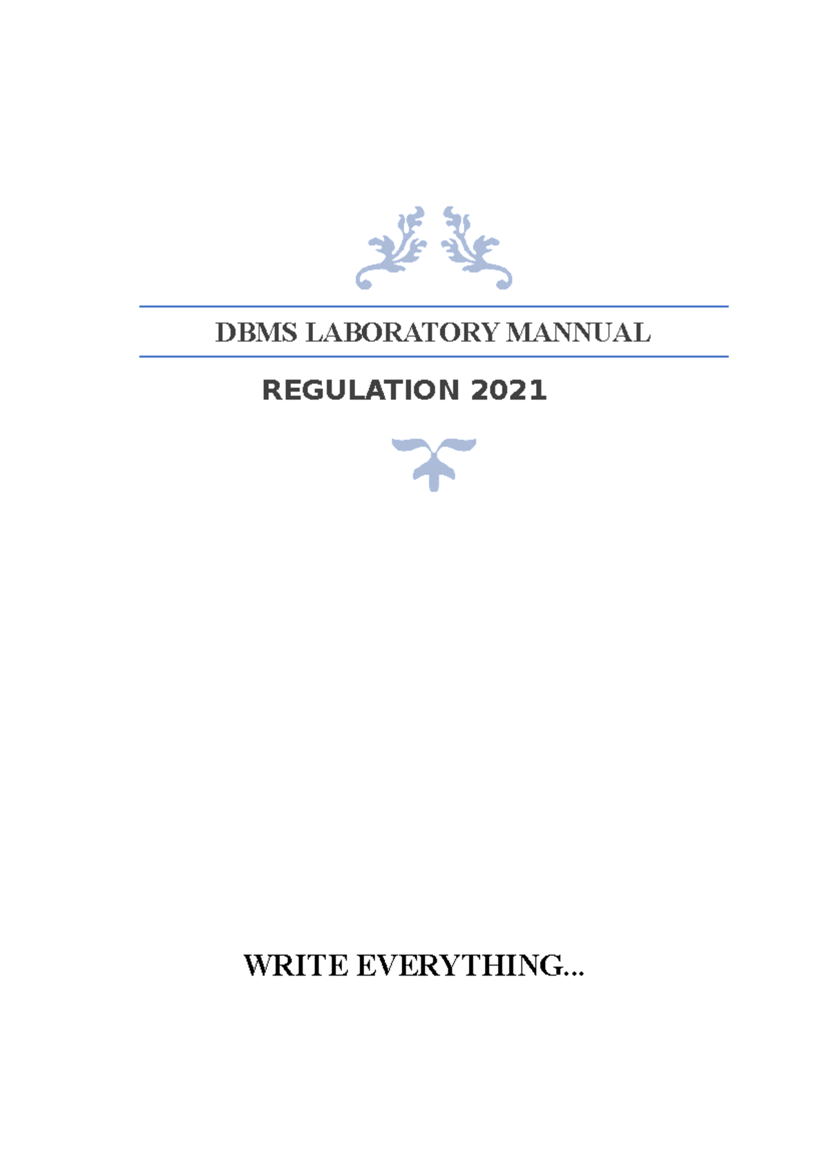Dbms Laboratory Mannual Final Dbms Laboratory Mannual Regulation 2021 Write Everything