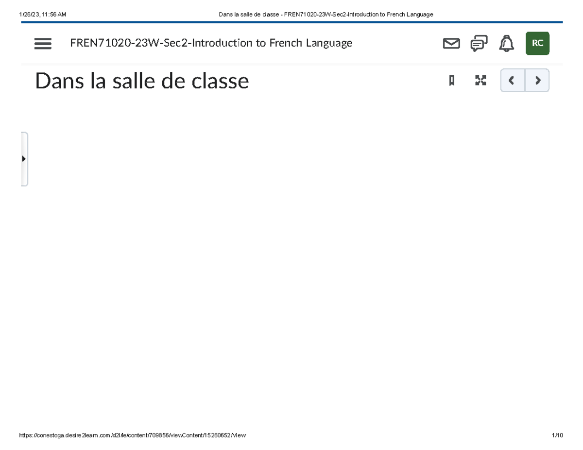 Dans la salle de classe - FREN71020-23W-Sec2-Introduction to French ...