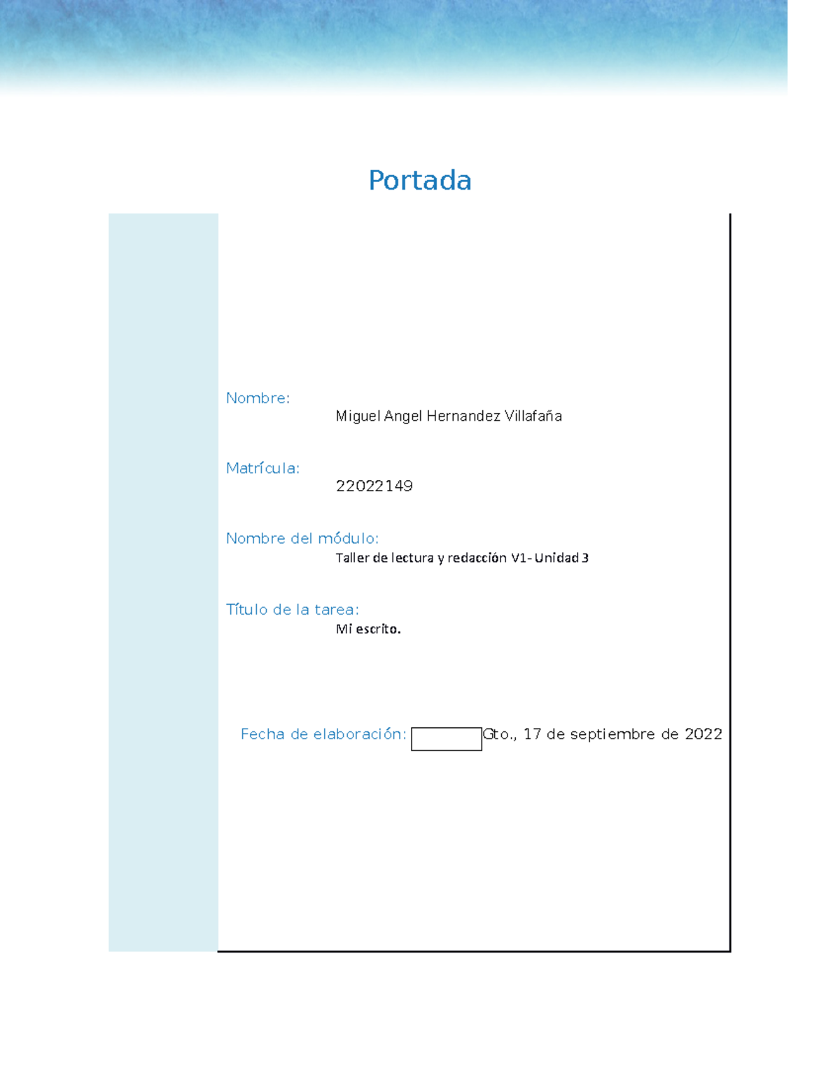 Mi escrito - redaccion - Portada Nombre: Miguel Angel Hernandez ...
