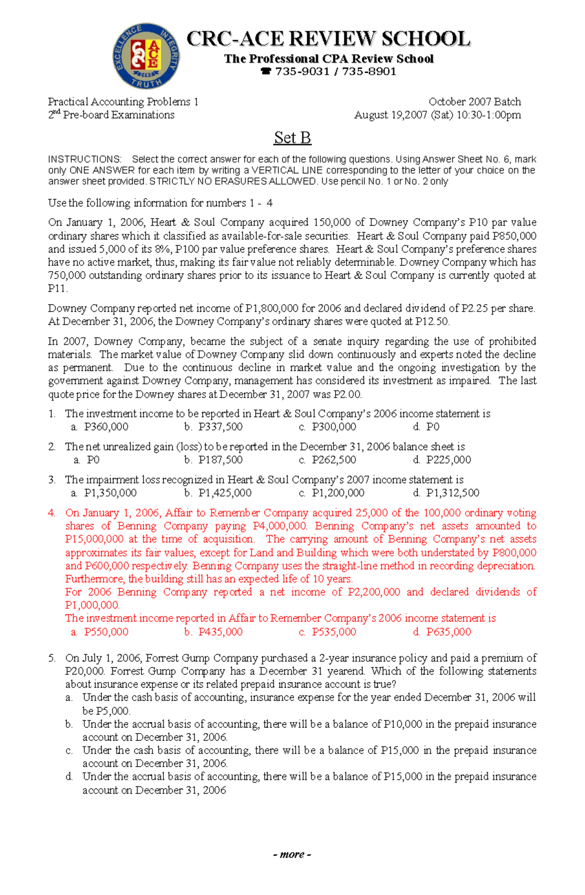 Practical Accounting quizzer - Practical Accounting Problems 1 October ...