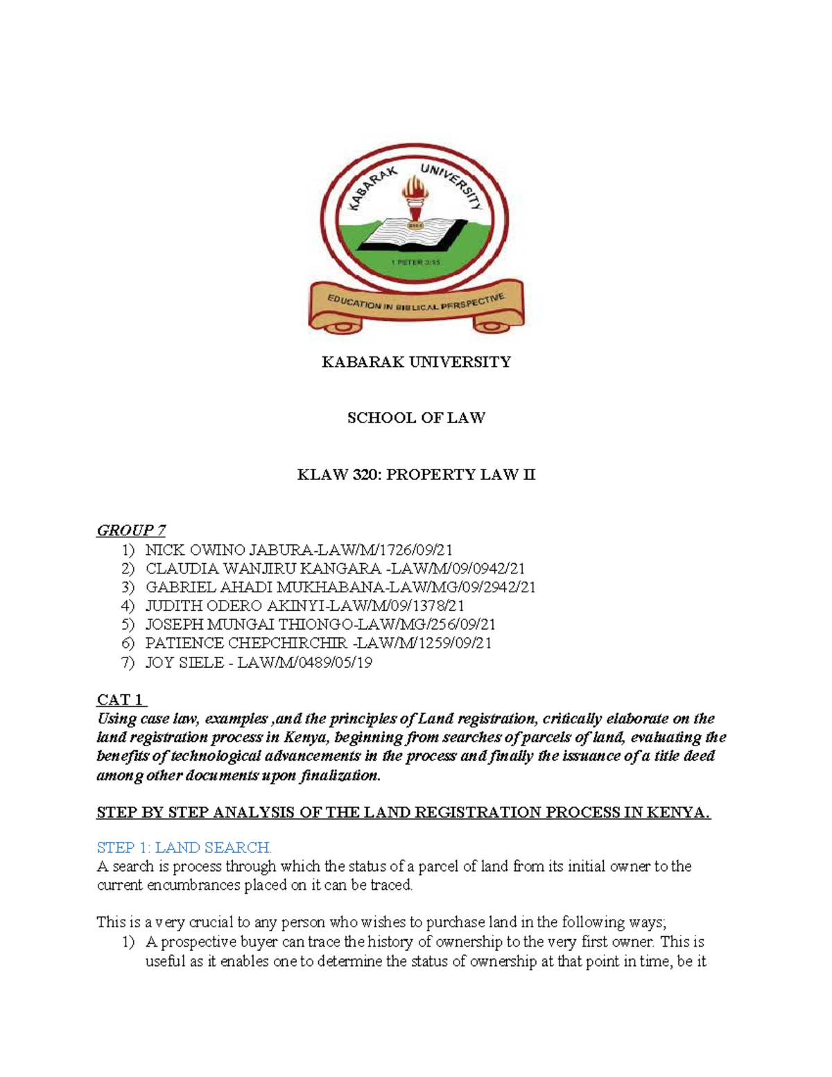 Rectification Of Register Kabarak University School Of Law Klaw 320 Property Law Ii Group 7 1 