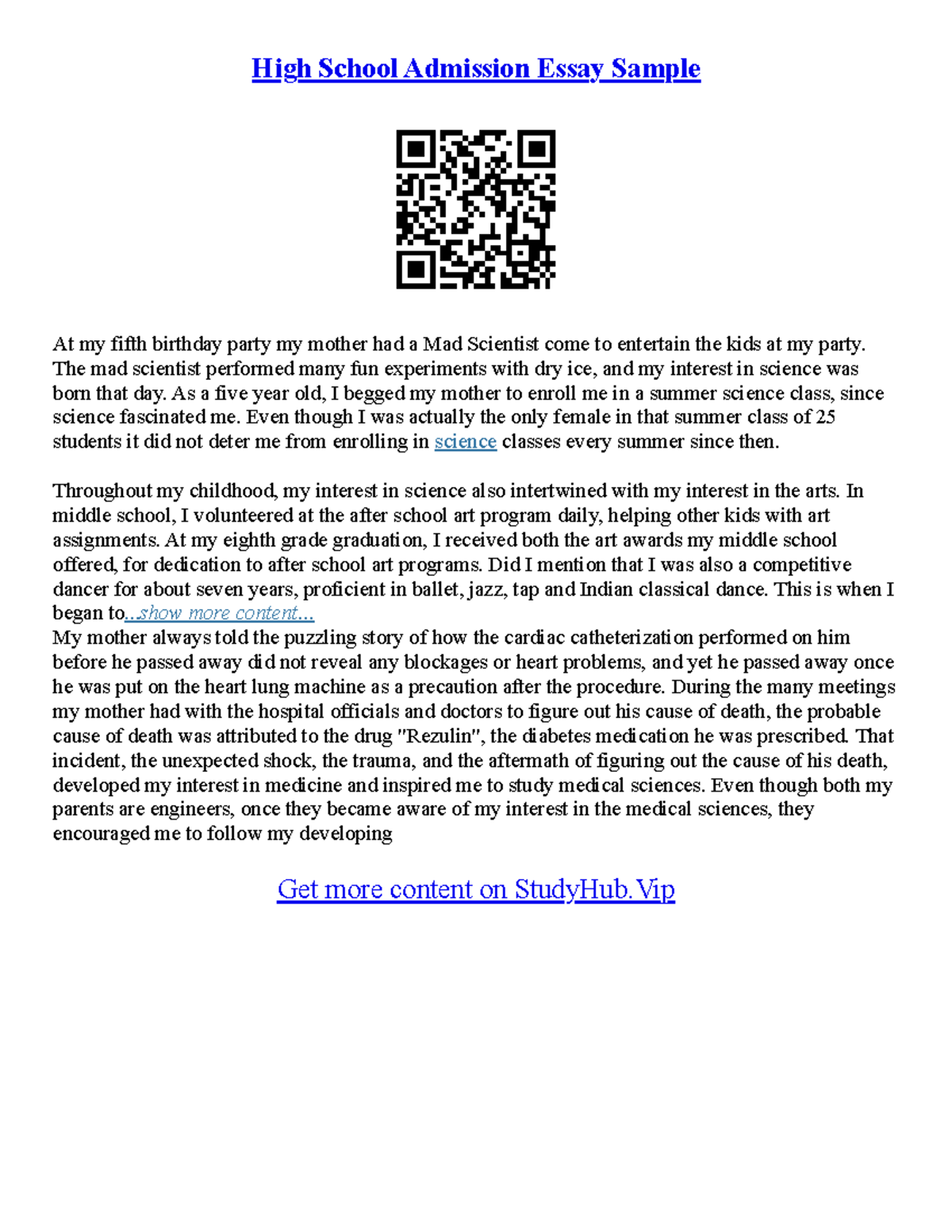 Essay Samples For High School Students - High School Admission Essay ...