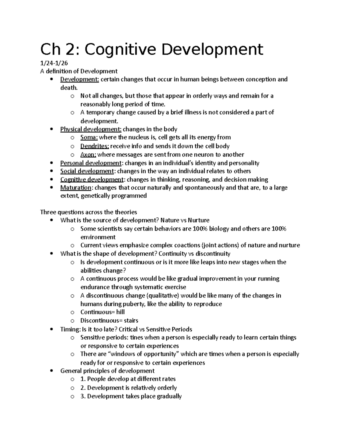 Ch 2 - inquiry to learning notes - Ch 2: Cognitive Development 1/24-1 ...