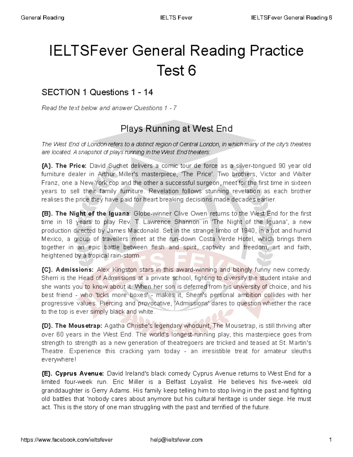 Ieltsfever general reading practice test 6 pdf - IELTSFever General ...