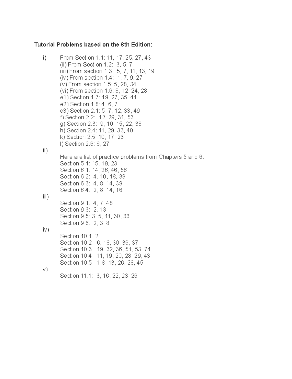 Tutorial Problems based on the 8th and 7th Edition - Tutorial Problems based on the 8th Edition ...
