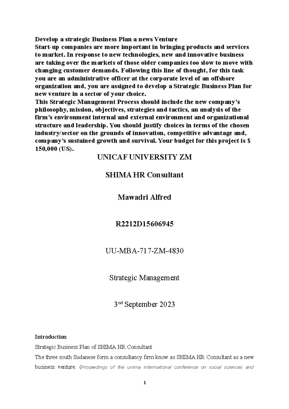 Mawadri WR4- R2212D15606945 - Develop a strategic Business Plan a news ...