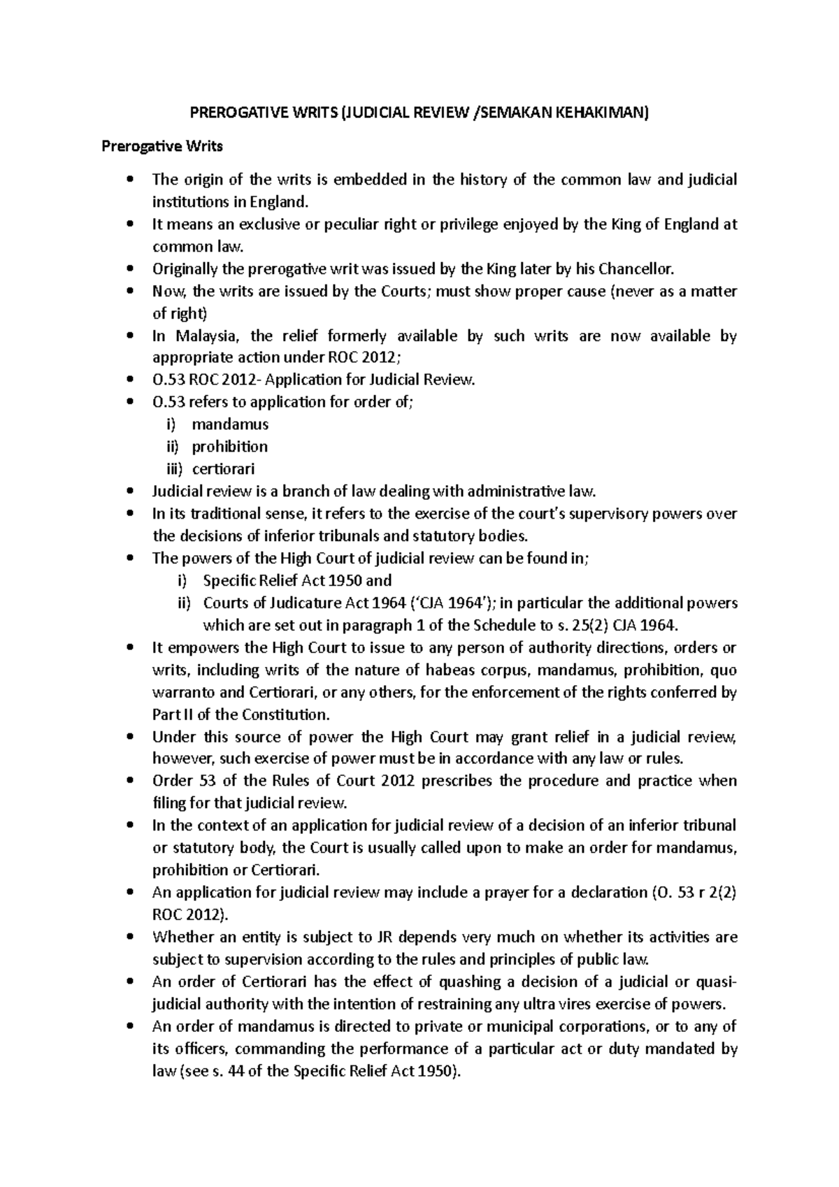 Prerogative Writs - Slide - PREROGATIVE WRITS (JUDICIAL REVIEW /SEMAKAN ...