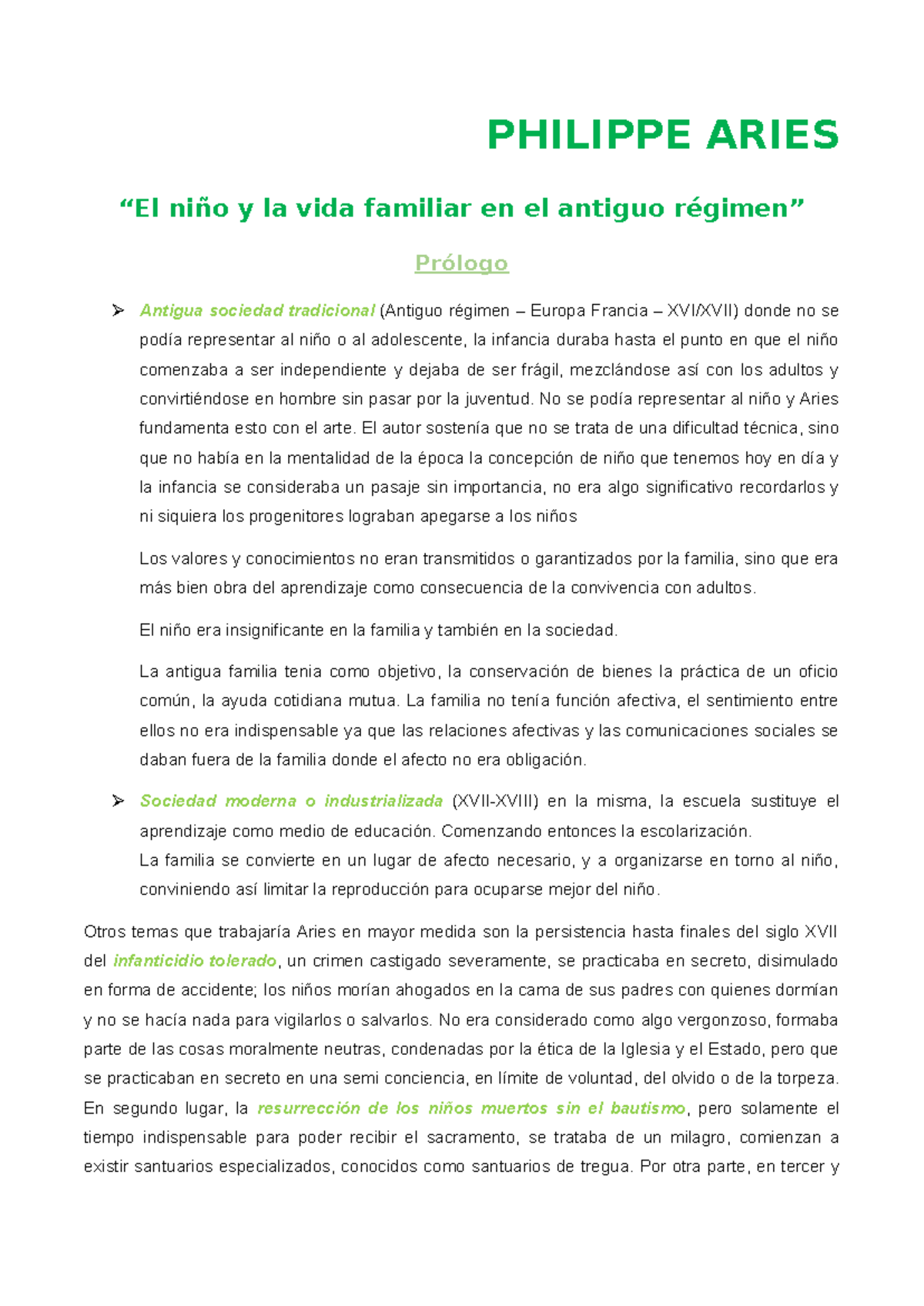 Resumen PD1 Delval, Piaget, Aries - PHILIPPE ARIES “El niño y la vida ...