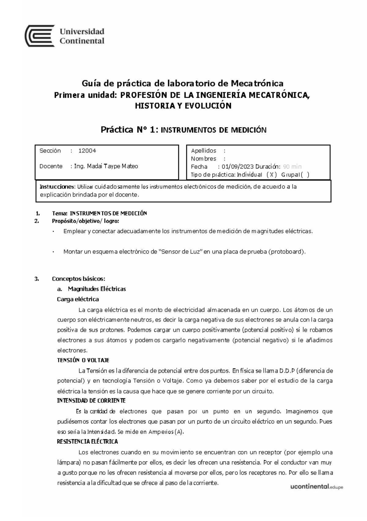 GUÍA DE Laboratorio 111111111 - GuÌa de pr·ctica de laboratorio de MecatrÛnica Primera unidad ...