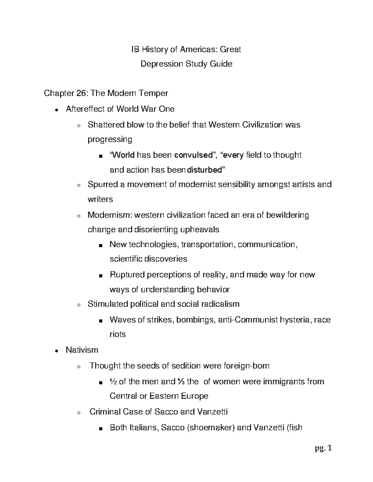 Great Depression Study Guide - IB History of Americas: Great Depression ...