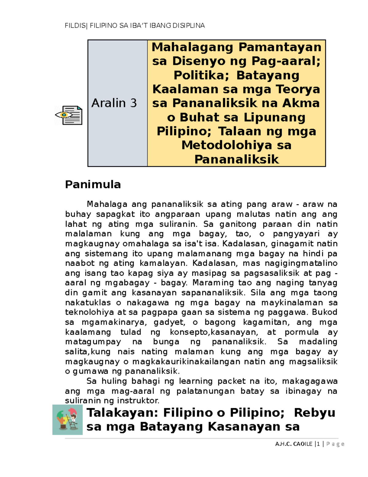 Fildis Aralin 3 - Naglalaman ng mga impormasyon hinggil sa Filipino ...