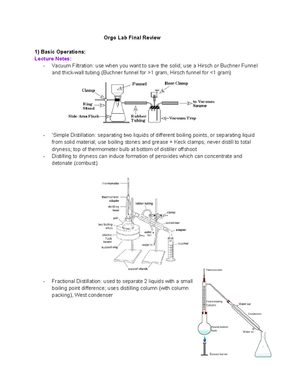 Chem 351L Final Review 🌚 - Orgo Lab Final Review Basic Operations ...